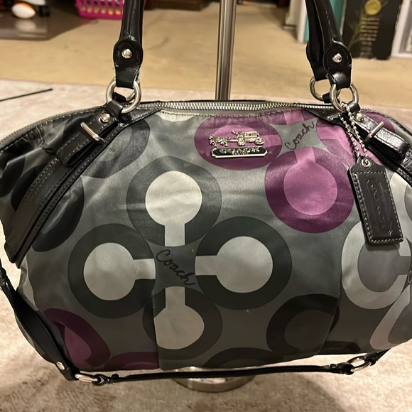 Coach | Bags | Coach Madison Clover Sophia Blackpurple Sateen Satchel ...